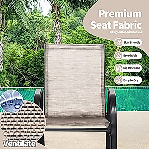 Tangkula Patio Rocking Chair Set of 2, Outdoor Ergonomic Rockers with Breathable Fabric Seat, Gentle Rocking Function, Sturdy Metal Rocker for Front Porch, Backyard, Garden (1, Brown)