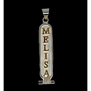 FAMA.store Customize Personalized pendant Egyptian Cartouche Necklace Sterling Silver and 18k gold symbols one Side Translate into Hieroglyphs Handmade in Egypt (1.75 inch (4-5 Letters))