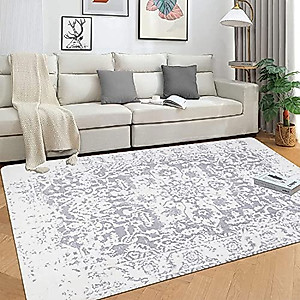 Homcomoda Distressed Area Rug 4x6 Non Slip Washable Vintage Bedroom Rug Faux Wool Throw Mat Low-Pile Area Floor Carpet Mat for Living Room Bedroom Kids' Room Kitchen Laundry Room