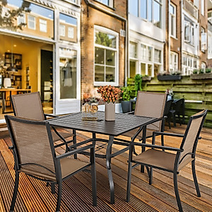 Anmutig Patio Dining Chairs Set of 2 with Textilene mesh Fabric, Outdoor Space Saving Lawn Chairs for Porch Garden Backyard Poolside Sling Chairs,Brown & Black