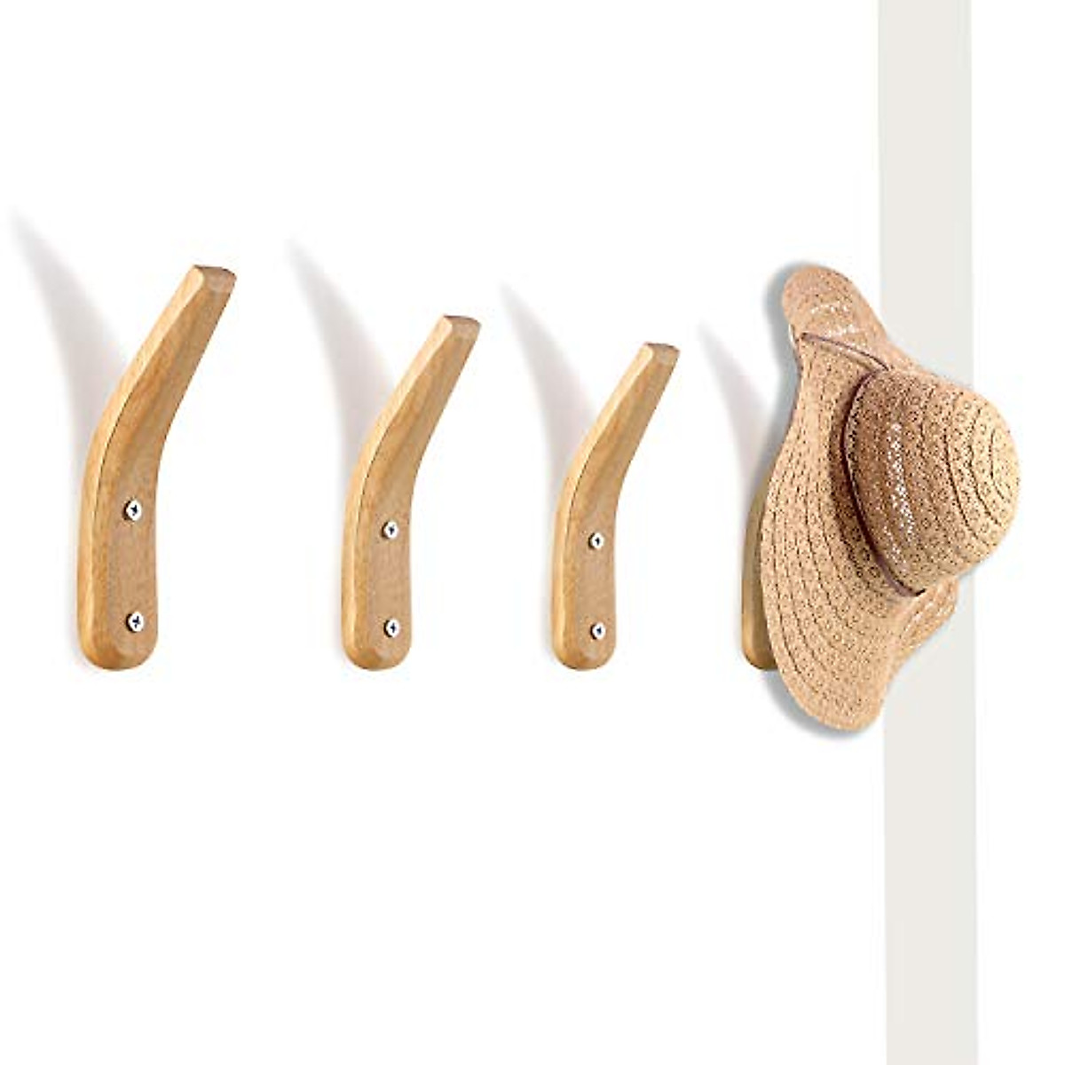 4 Pieces Wooden Coat Hooks Wall-Mounted Natural Wood Wall Hanger Simple Modern V Shape Wall Mount Stor (Wood Color)