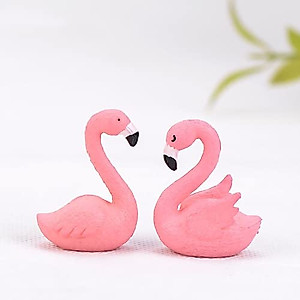 TYAOYA 12PCS Mini Flamingo Microlandscape Trinket, Fairy Garden Decoration, Outdoor Moss Bonsai DIY Figurine, Flamingo Themed Birthday Cake Decoration