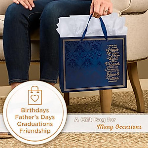 Christian Art Gifts Decorative Landscape Gift Bag w/Card & Tissue Paper Set for Men, Women & Grads: I Know the Plans - Jeremiah 29:11 Inspirational Bible Verse for Graduations, Navy Blue w/Gold, Large