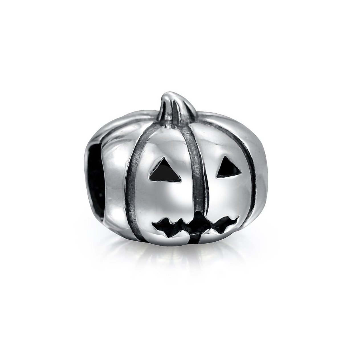 Spooky Halloween Jack O Lantern Pumpkin Charm Bead For Women Teen Oxidized .925 Sterling Silver For European Bracelet