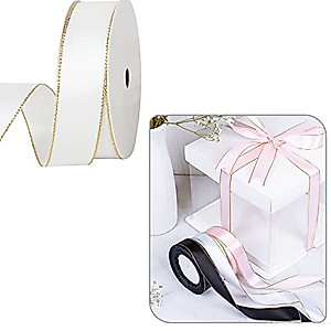 VIVIQUEN White Double Faced Satin Ribbon with Gold Edge, 1” Polyester Continuous Ribbon -25 Yards,Wide Ribbon for Gift Wrapping,Wedding,Bows Bouquet,Floral Arrangement and Craft