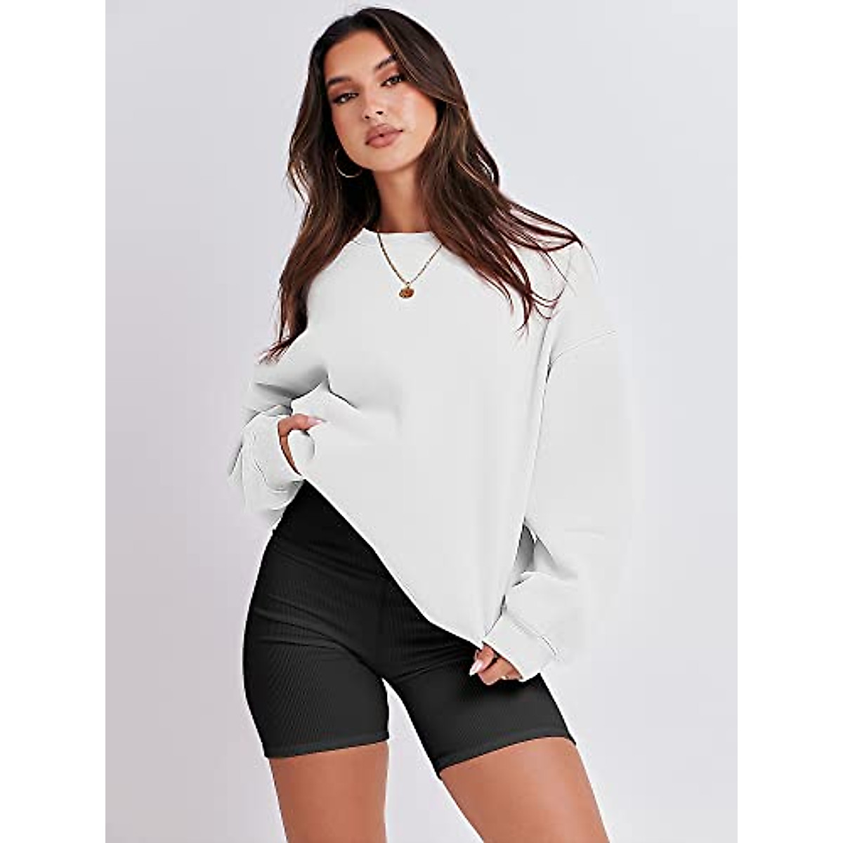 ANRABESS Sweatshirts for Women Teen Girls Loose Fit Fleece Pullover Casual Hooded Sweaters Fall Winter Fashion y2k Clothes A1026-baise-M White