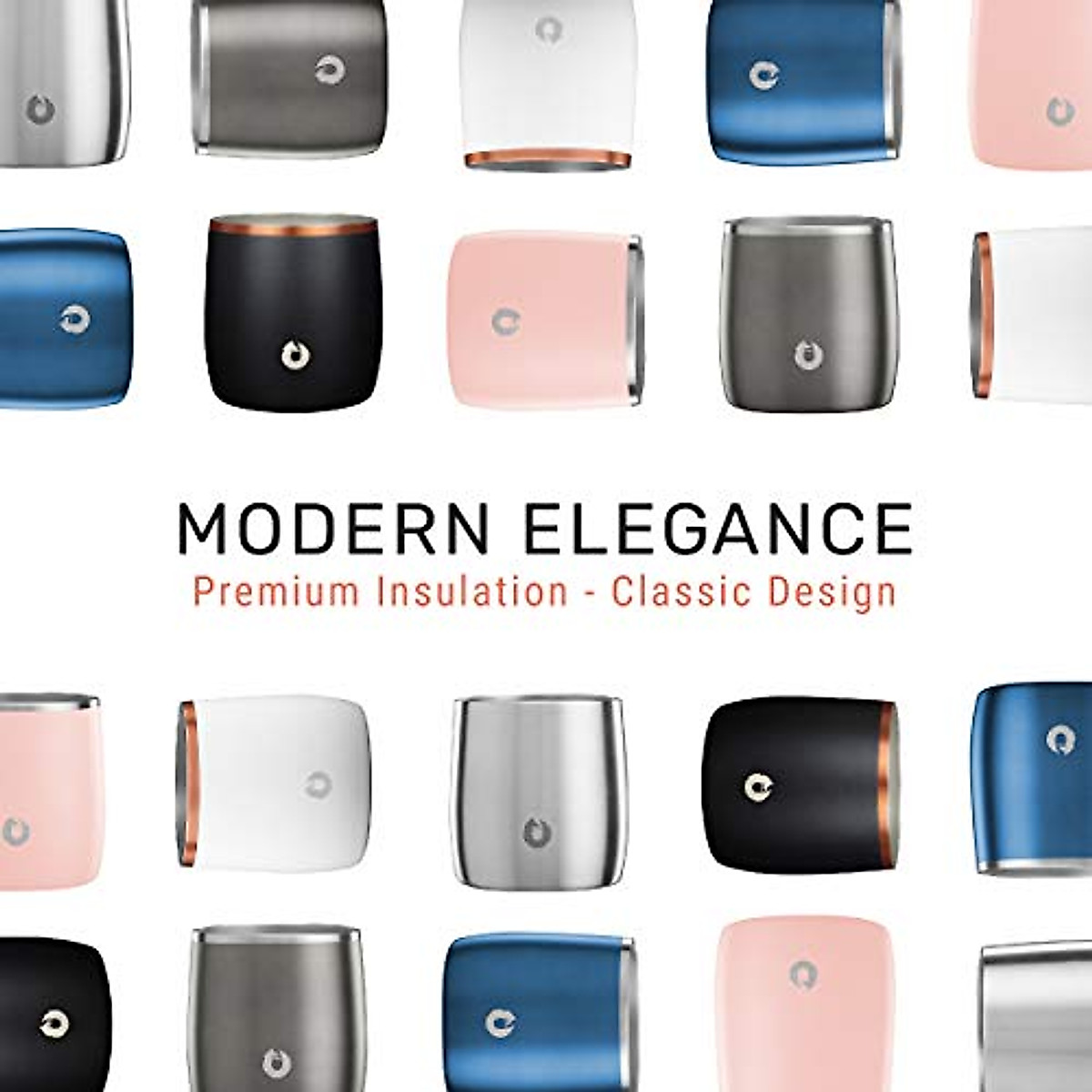 SNOWFOX Premium Vacuum Insulated Stainless Steel Whiskey Rocks Glass - Set of 2 - Old Fashioned, Whiskey, Lowball Glasses - Elegant Home Bartending - Beverages & Cocktails Stay Cold - White/Gold