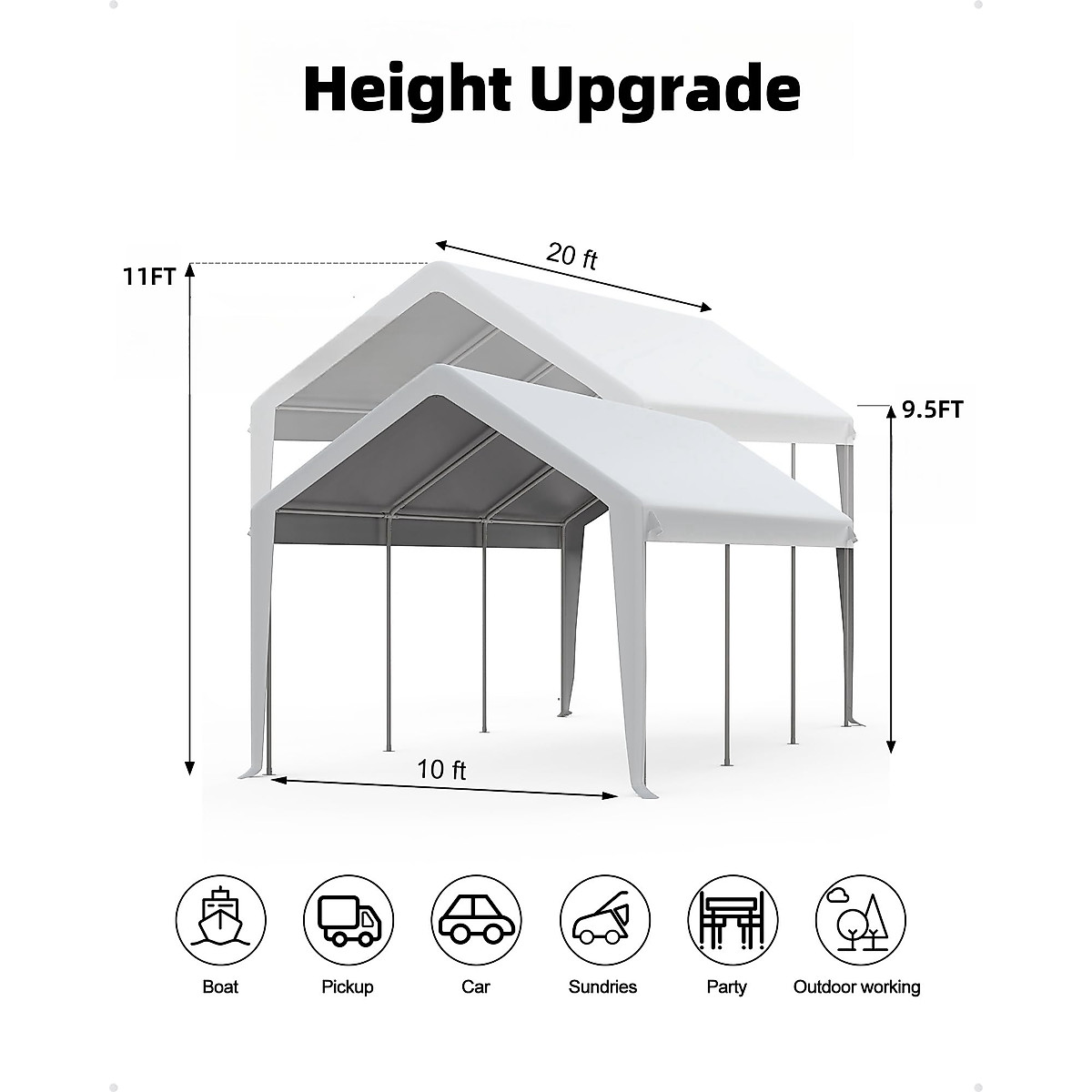 DEXSO 13'x20' Heavy Duty Carport Canopy, Portable Garage with Reinforced Frame, for Full-Size Pickup, Bass Boat, and Equipment, White