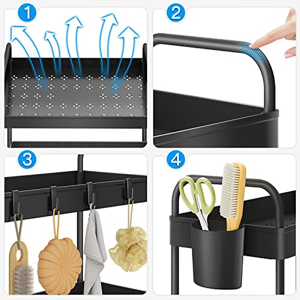 PXRACK 2-Tier Under Sink Organizer, Sliding Under Bathroom Cabinet Storage Drawer Basket Organizer Rack with Hooks, Hanging Cup, Handles, Under Sink Shelf Organizer for Bathroom, Kitchen