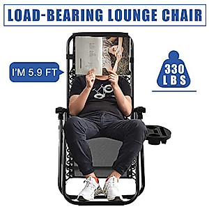 Vnewone Zero Gravity Chair Set of 2 Patio Folding Anti Reclining Lounge Deck Foldable Yard with Pillow and Cup Holder, Black