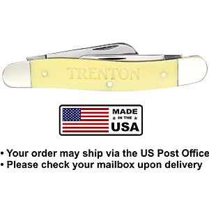 Case Pocket Knife, Yellow Synthetic Handle Medium Stockman #035 with Personalized Laser Engraved Handle, Three Blades, Father's Day Gifts