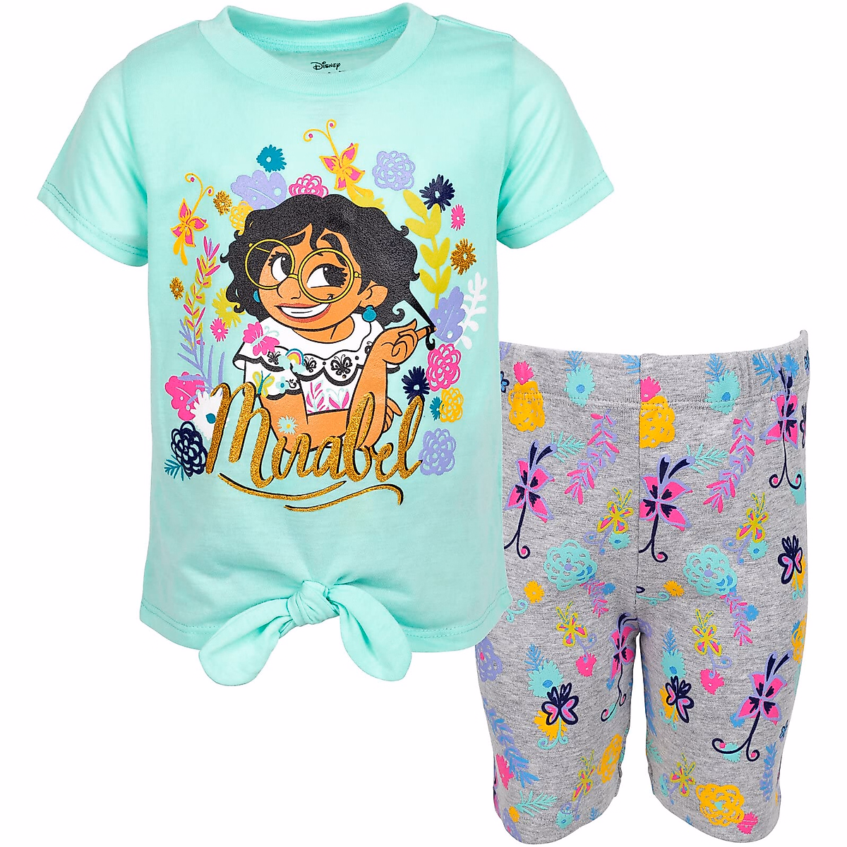 Disney Encanto Mirabel Little Girls Graphic T-Shirt and Bike Shorts Outfit Set Turquoise 7-8