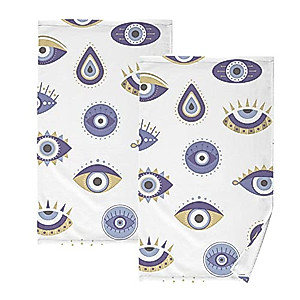 ZENWAWA Hand Towels Various Evil Eye Print, Cotton Bath Towels Drying Face Hands Body Thin Water Absorbent Lightweight Quickdry Washcloth for Bathroom Ktichen Travel Gym 2 Pack 16×28 in