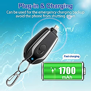 EMNT Keychain Portable Charger for iPhone,1700mAh Mini Power Emergency Pod, External Fast Charging Power Bank Battery Pack, Smaller Cell Phone Charger for iPhone 14 13 12 11 Plus Pro XR X 8 7 6s 6 5