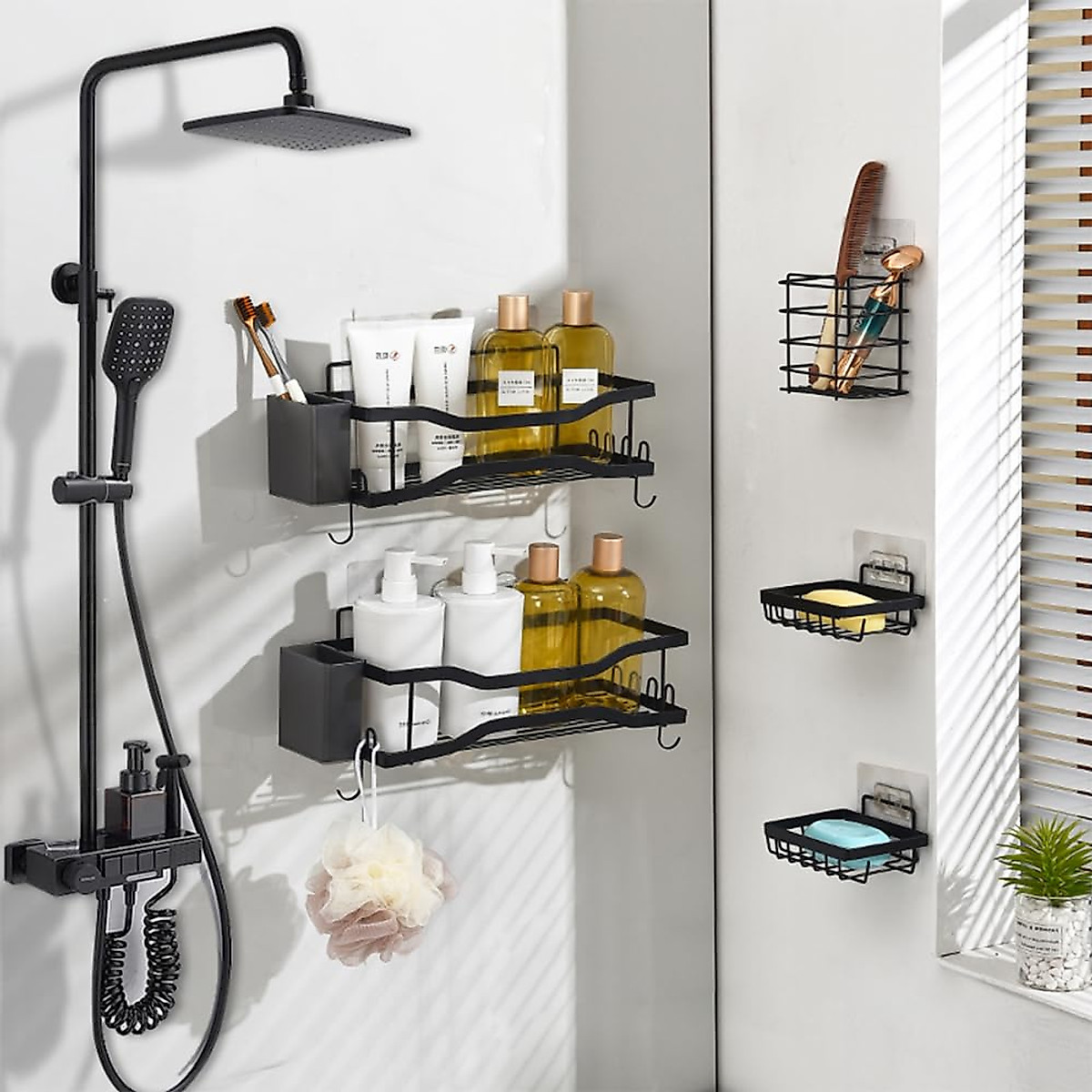 ZUIKEMX Shower Caddy, No Drilling Bathroom Organizers and Storage Racks, Rustproof, Large Capacity, Self Adhesive Shower Shelves for Bathroom Storage Organization, Home Decor, Kitchen