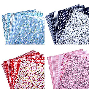 Gaweb 7Pcs 25x25cm Floral Patchwork Cotton Fabric Plain Cloth for DIY Sewing Quilting for Patchwork, Sewing Tissue to Patchwork,Squares Bundles Red