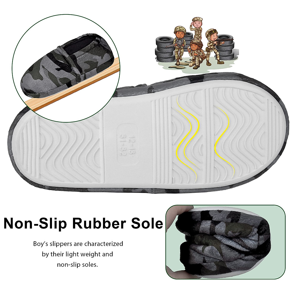 festooning Boys House Slippers Comfy Slip On Memory Foam Bedroom Shoes Indoor Outdoor Slipper for Big Little Kids Grey 1-2 M US