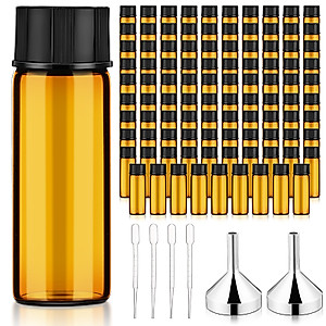 Tanlade 100 Pcs 5ml (1/6 Oz) Small Glass Bottles Essential Oil Bottle with Plastic Screw Caps and Funnel Plastic Pipettes Empty Refillable Sample Bottles for Liquid Preservation Storage(Amber)