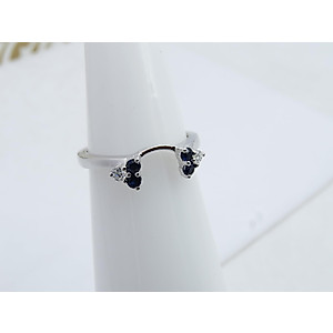 Dazzlingrock Collection 14K Round Blue Sapphire & White Diamond Ladies Wedding Ring Matching Guard Band, White Gold, Size 10