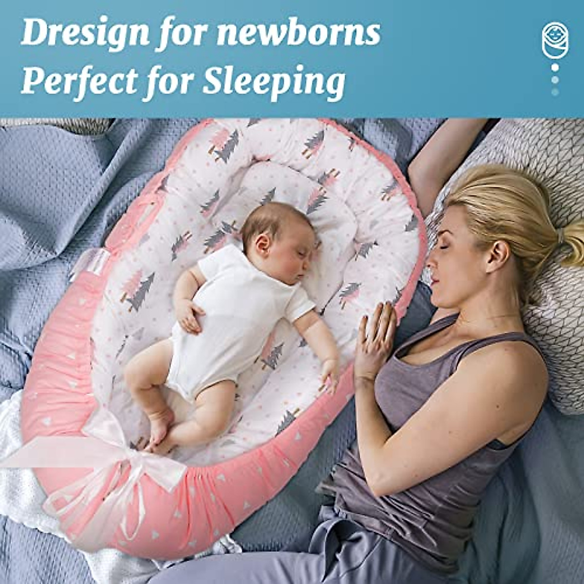 PHEENOWL Baby Nest Cover for Co Sleeping, 100% Cotton Thicken Ultra Soft Portable Newborn Nest Cover for 0-24 Months (Forest Pink)