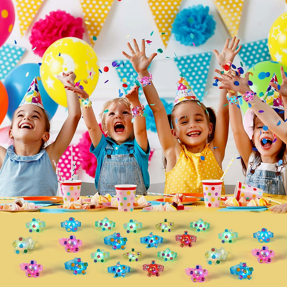 SCIONE LED Light Up Bracelets Party Favors for Kids 4-8 8-12, 48 Pack Goodie Bag Stuffers Classroom Prizes, Pinata Stuffers, Return Gifts for Kids Birthday Halloween Christmas Valentines Party Faovrs