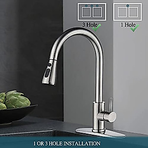 Kitchen Faucets with Pull Down Sprayer, SAMRI High Arc Single Lever Single Handle Stainless Steel Brushed Kitchen Sink Faucets with Pull Out Sprayer and Brass Valve, for Kitchen RV Bar Sink