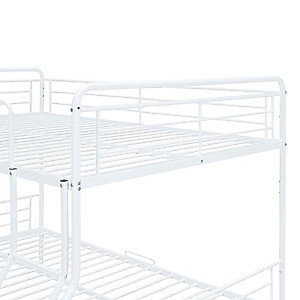 ATY Metal Bunk Bed Full XL Over Queen Size with 2 Drawers, Convertible Sturdy Bedframe w/Ladder and Guardrail, Can Seperated into 2Beds,No Box Spring Needed, for Kids, Teens, Adults, White