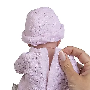 JC Toys - Mini La Newborn First Day | Anatomically Correct Real Girl Baby Doll | 9.5" All-Vinyl | Includes Knit Outfit, Hat and Pacifier | Designed by Berenguer | Ages 2+ , Pink