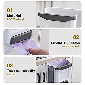 WDPUCHU Hanging Kitchen Trash Can, Foldable Waste Bin for Kitchen, Collapsible Hang Small Plastic Garbage Can 2.4 Gallon for Cabinet/Car/Bedroom/Bathroom (White)