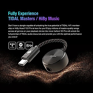 HIDIZS S3 PRO Ultra-Portable Hi-Res DAC Dongle, 8X MQA Support, PCM up to 32Bit/384kHz, DSD128 Decoding Amplifier Type-C Audio Cable Converter for Android/Windows/Mac OS/iOS/iPad OS System (Black)