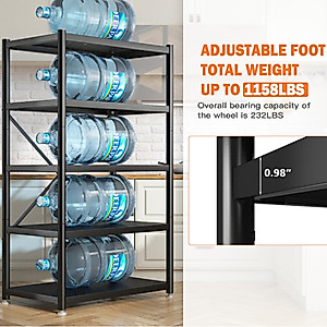 REIBII Storage Shelves with Wheels 5 Tier Metal Shelves for Storage Adjustable Metal Shelving with Wheels Portable Shelves Organizer Rack for Garage Kitchen Basement Pantry 65.5"H × 31.5"W × 15.5"D