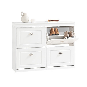 Haotian White Shoe Cabinet with 4 Flip Drawers, Large Freestanding Shoe Rack, Modern Shoe Organizer for Entryway, Hallway, Entance FSR79-W