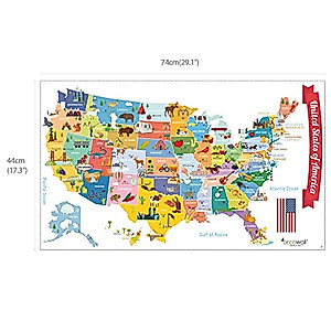 DECOWALL SG-1906 USA Map Kids Wall Stickers Wall Decals Peel and Stick Removable Wall Stickers for Kids Nursery Bedroom Living Room décor