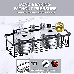 Priksia Shower Caddy, Adhesive Shower Shelves 3 Pcs, Shower Racks for Inside Shower, Hanging Shower Organizer, Bathroom Storag Shower Shelf Black Rustproof with Hook, No Drilling