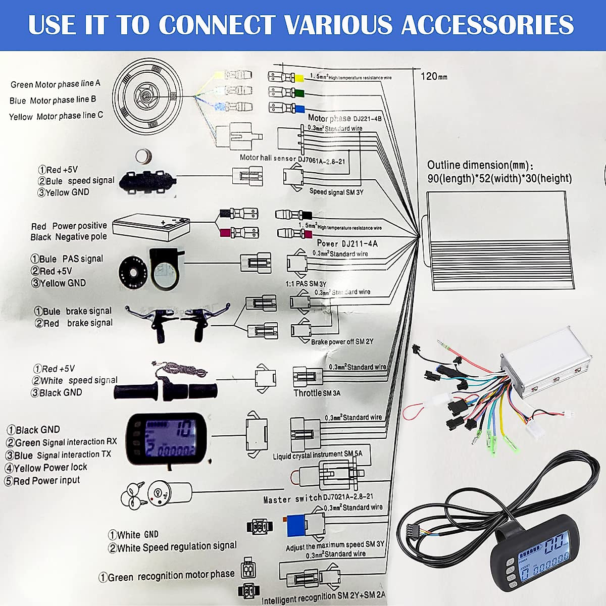 YOLUFER 24V/36V 250W/350W Brushless Motor Controller Kit Electric Motor Control with LCD Panel for E-Bike Electric Bike Scooter