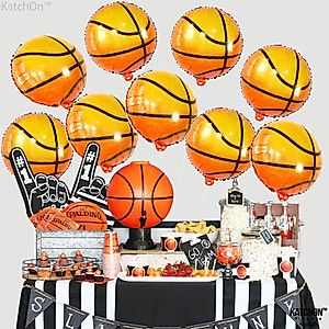 KatchOn, Big Pack of 10, Basketball Balloons - 18 Inch, Basketball Decorations | Mylar Basketball Balloon for Homecoming Decorations, Basketball Party Decorations | Basketball Birthday Decorations