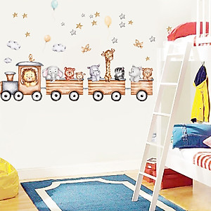 Jungle Animals Wall Decals for Kids Room, Giraffe Tiger Zebra Elephant Wall Stickers for Kids Room Living Room Bedroom Home Decorations Nursery Wall Decor (Style A)