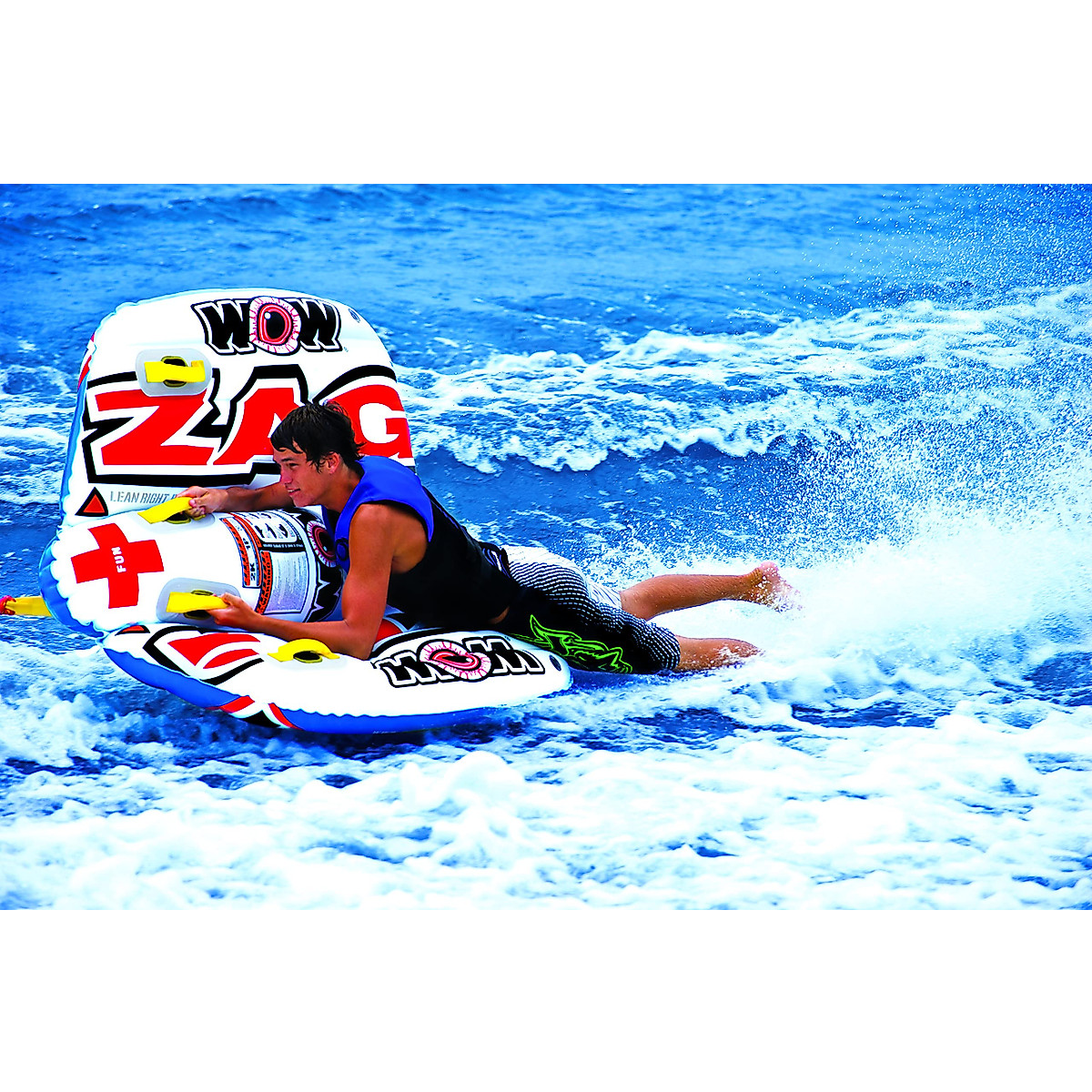 WOW Sports Zig Zag Towable Inflatable Tube for Boating - 1 to 2 Person Towable - Steerable Tubes for Boating