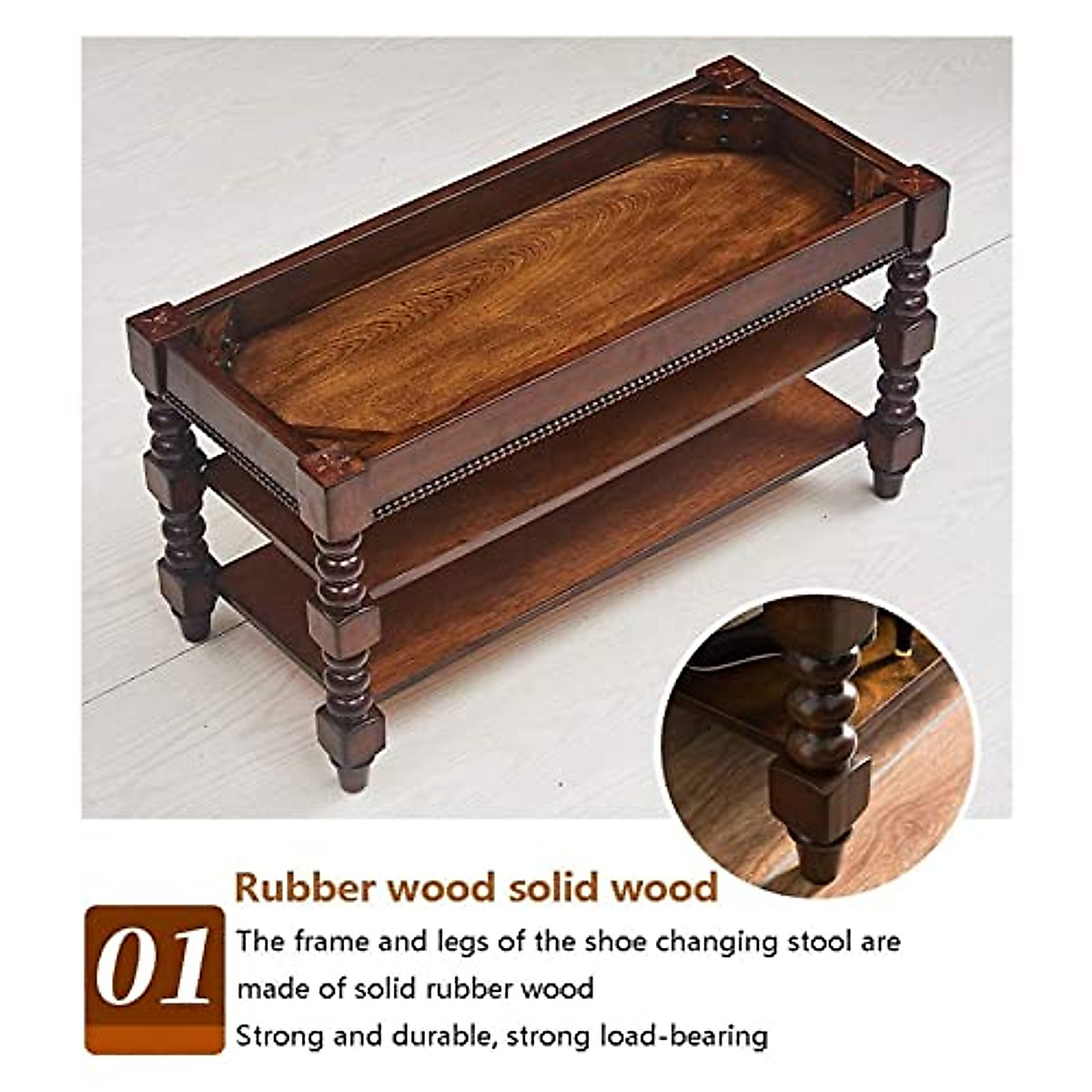 ALDEPO Shoe Cabinet European Style Household Shoe Changing Stool Retro Solid Wood Hallway Shoe Rack with Seat Multifunctional Shelf Shoe Storage Shelf Wardrobe Office Living Room 60