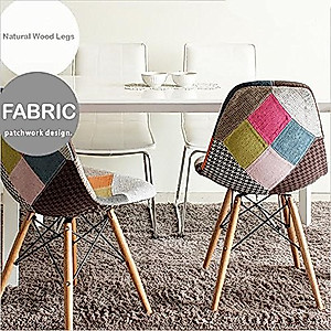 2xhome - DSW Molded Plastic Shell Bedroom Dining Side Ray Chair with Brown Wood Eiffel Dowel-Legs Base Nature Legs (Patchwork S)