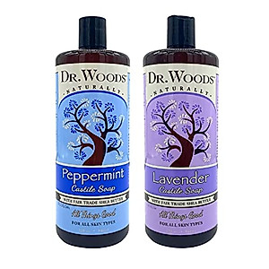 Dr. Woods Peppermint & Lavender Castile Soap, Body Wash with Organic Shea Butter Variety 2 Pack
