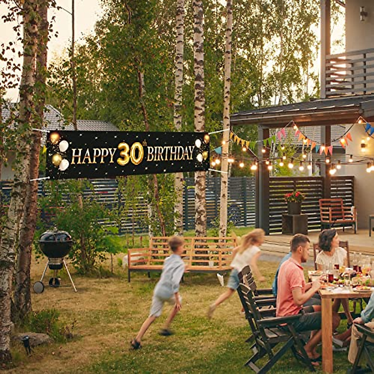 Kimini-Ki Happy 30th Birthday Banner, Lager 30th Birthday Banner Backdrops, Dirty 30 Banner, 30th Years Old Decor, 30th Birthday Party Decorations for Men or Women - Black and Gold (30th)