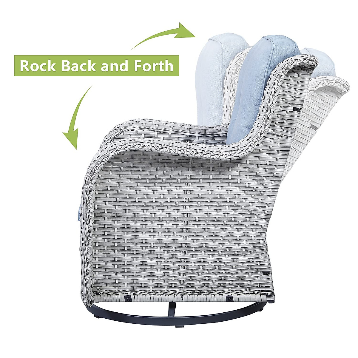 HUMMUH Patio Furniture 6 Pieces Outdoor Furniture Set Wicker Outdoor Sectional Sofa with Swivel Rocking Chairs,Patio Ottomans,Patio Coffee Table(Light Grey/Light Blue)