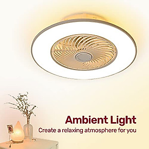 YANASO Upgraded Ceiling Fans with Lights - Low Profile Enclosed Ceiling Fan Bladeless, Remote & APP Control, 3 Colors Dimmable LED 6 Speeds (White)