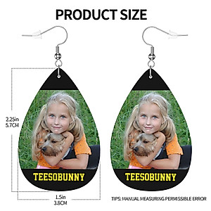 Teesobunny Custom Earrings, Personalized Leather Dangle Earrings Add Your Image Text For Women Girls Anniversary Wedding Christmas Birthday Gift, One Size