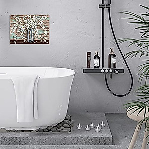 Bathroom Canvas Wall Art Flowers Theme Modern Farmhouse Painting Pictures for Bedroom Watercolor Wall Decor Framed Artwork for Office Kitchen Rustic Brown Wall Art Home Wall Decoration Size 12x16