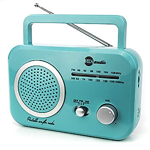 HDi Audio Radio Teal/Silver Premium Home Vintage Portable Retro Radio Classic AM/FM Radio with Built in Speakers + Headphone Jack