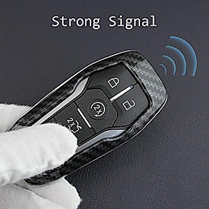 PARTOL Carbon Fiber Key Fob Case Keyless Smart Key Fob Cover Black Glossy Finish Key Fob Shell for Ford Fusion Mustang Edge F150 F250 Explorer Mondeo Lincoln MKZ MKC MKX