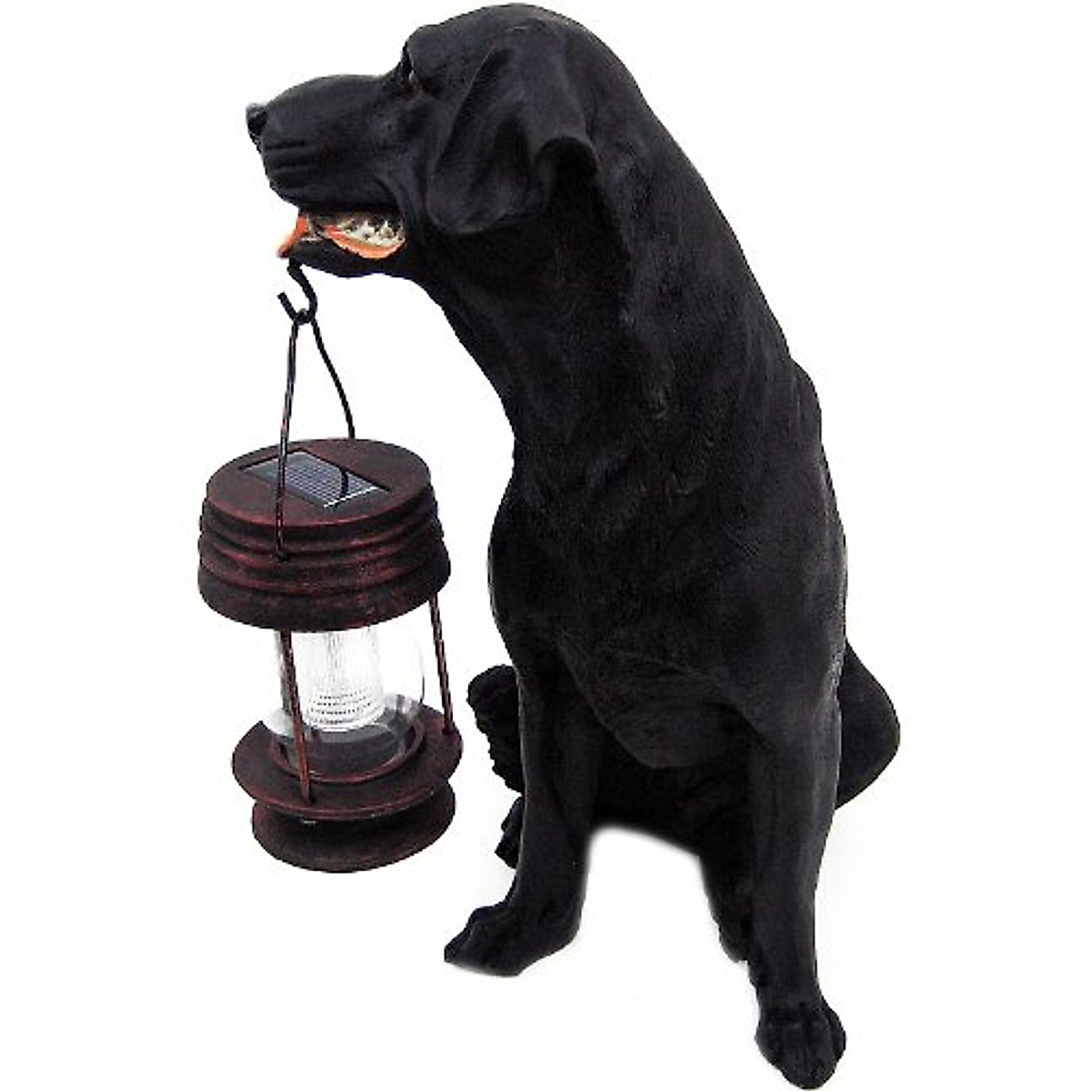 Black Labrador Dog with Lantern Garden Solar Light