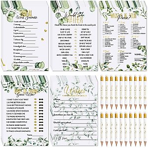 Outus 220 Pieces Bridal Shower Game Set Wedding Games Cards Eucalyptus Lemon Theme Bridal Game Supplies and Pencils Activity Accessories for Bride Groom Bachelorette Party Wedding (Greenery Style)